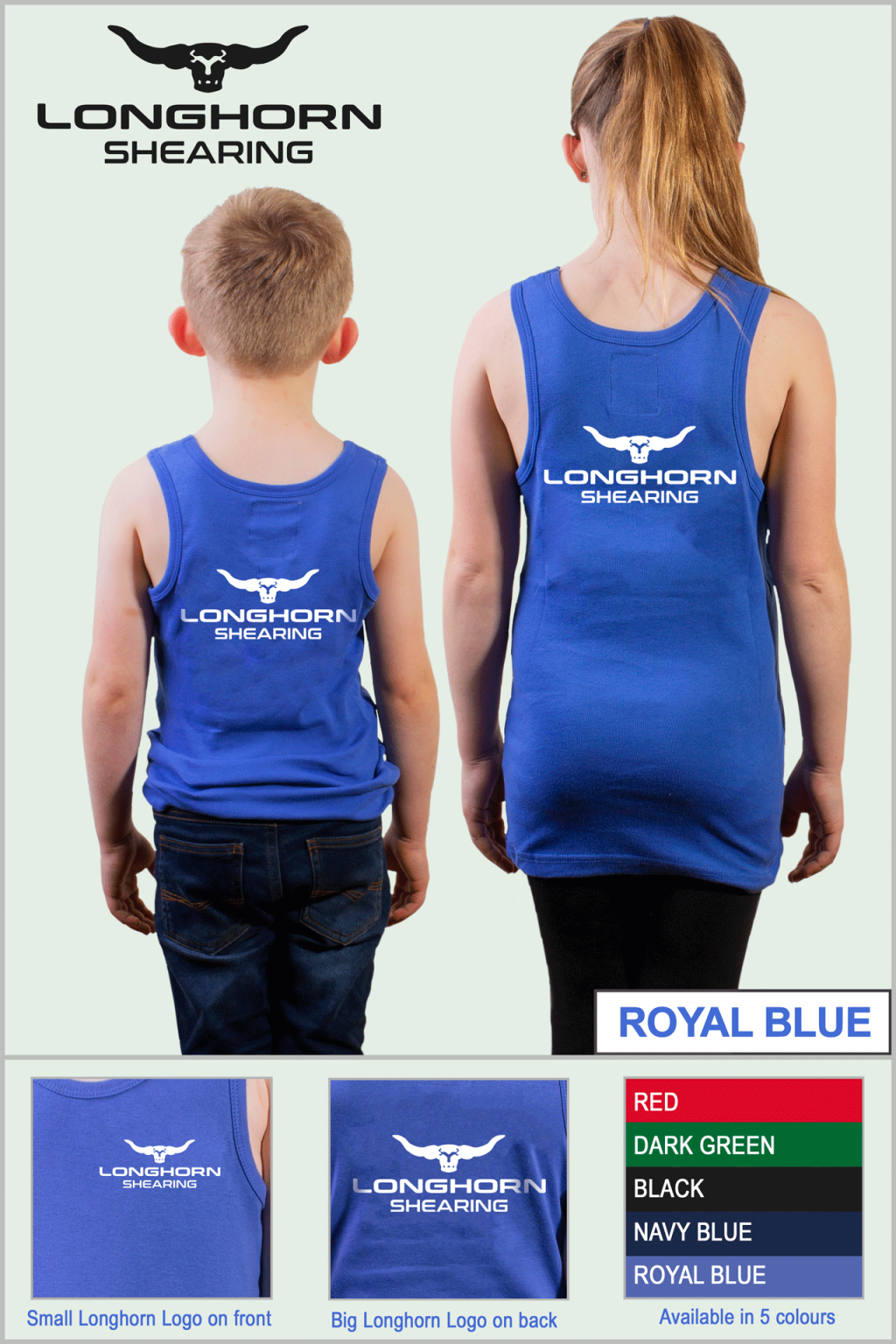 Longhorn Kids Original Singlet - Royal Blue - Joseph Walls Agri Supplier